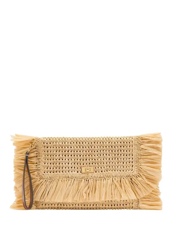 ANYA HINDMARCH Oversized Fringed Raffia Clutch - Natural