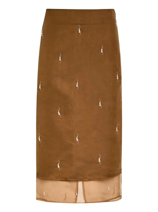RÓHE Pearl Embellished Silk-organza Midi Skirt - Bordeaux