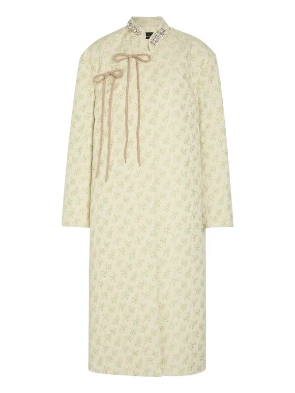 Simone Rocha Embellished Floral-jacquard Cotton-blend Coat - Green