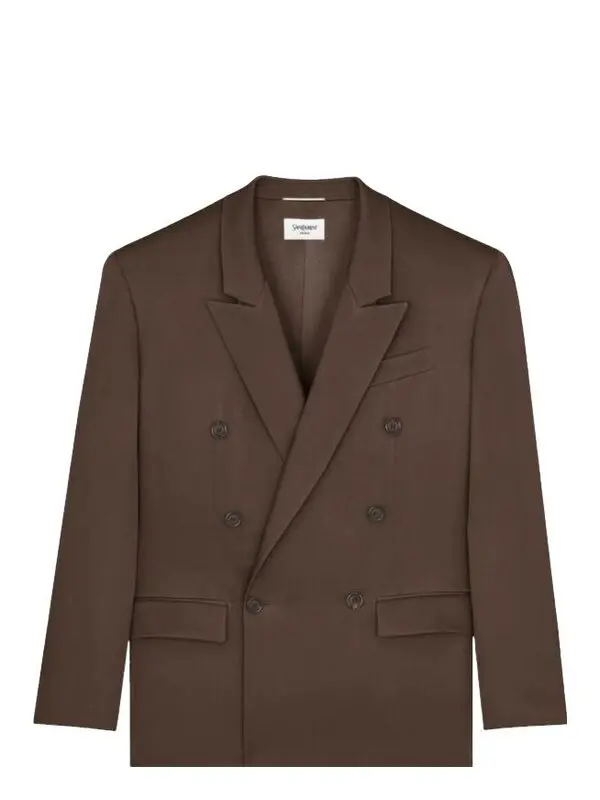 Saint Laurent Double-breasted Long-sleeved Jacket - Chocolat