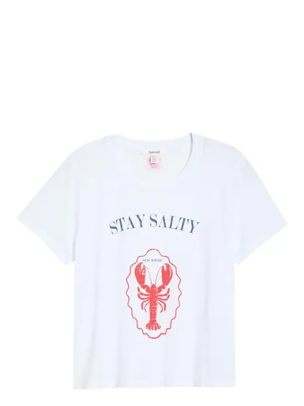 Splendid Stay Salty" Graphic Cotton Blend T-shirt - Lobster White
