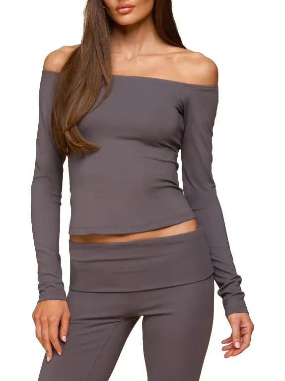 EDIKTED Off-the-shoulder Long-sleeve Top - Gray