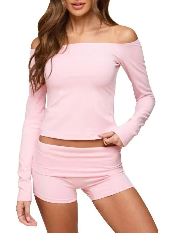 EDIKTED Tezia Off-the-shoulder Long Sleeve Top - Pink