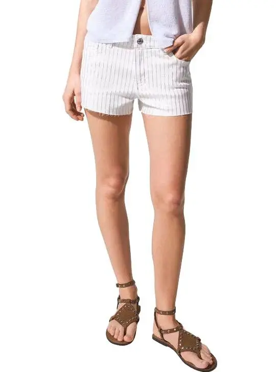 Mango Striped Cutoff Denim Shorts - White