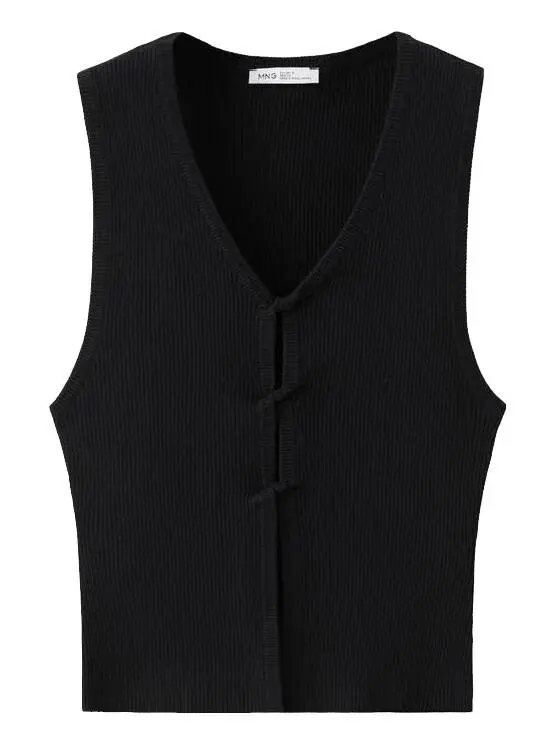 Mango Cutout Sleeveless Ribbed Top - Black