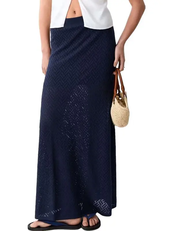 Mango Openwork Knit Maxi Skirt - Navy