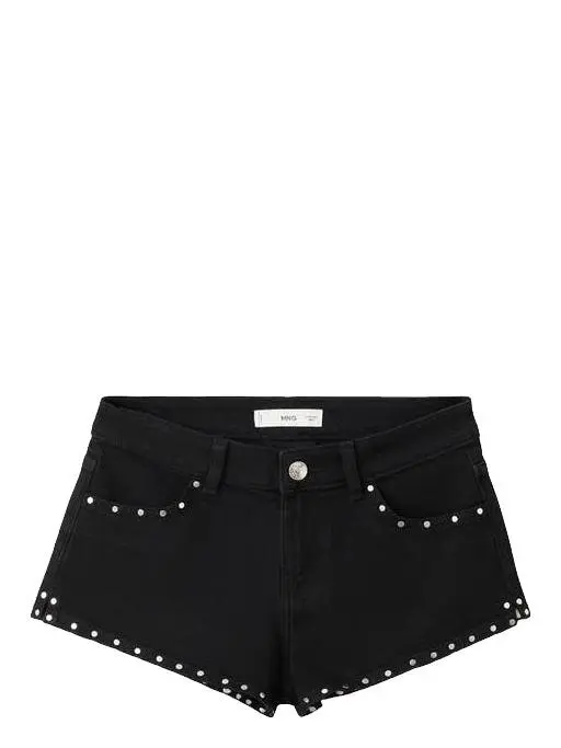 Mango Studded Low Rise Denim Shorts - Black