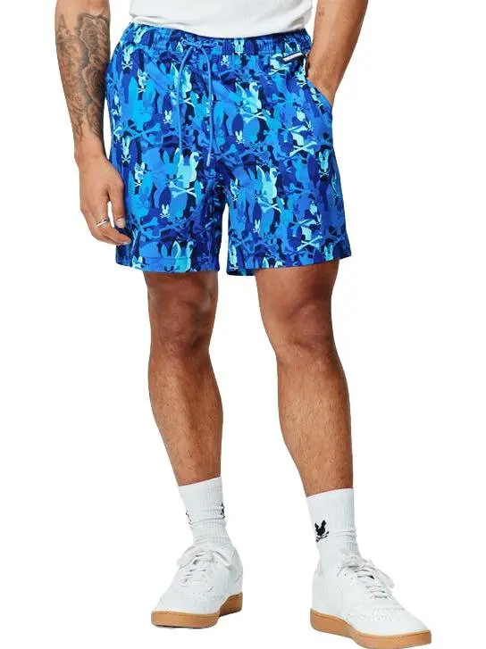 Psycho Bunny Tanner Camo Bunny Print 6-inch Swim Trunks - Multi Blue