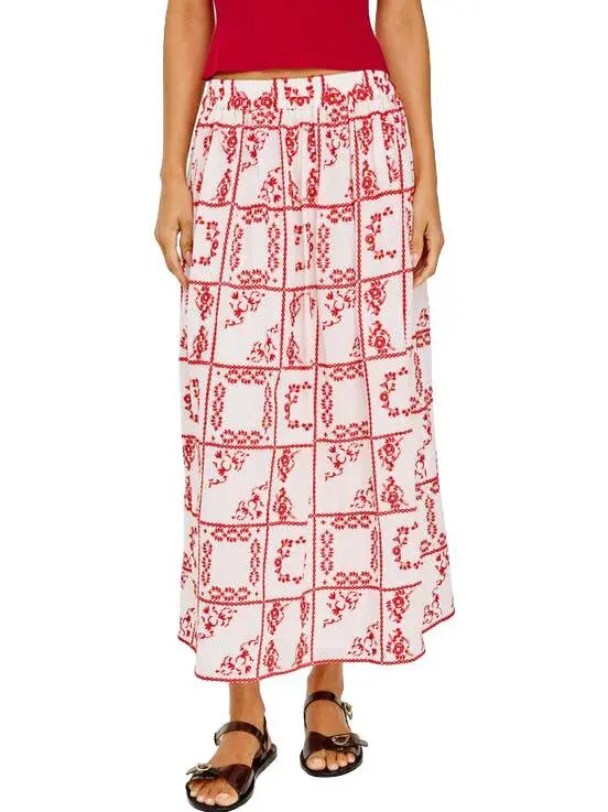 Rails Floral Embroidered Cotton Maxi Skirt - Ivory Red Handkerchief