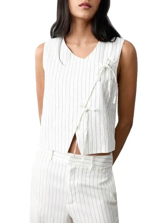 Mango Striped Gilet With Tie Detail - Off White