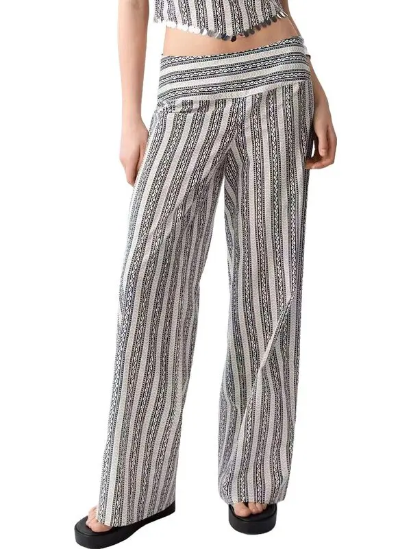 Mango Block Print Straight Leg Trousers - Ecru
