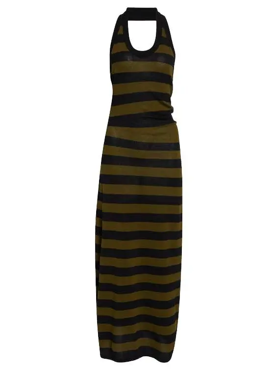 Proenza Schouler Stripe Cotton Knit Halter Maxi Dress - Black Multi