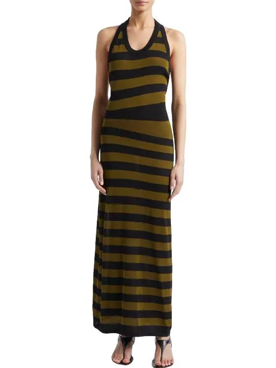 Proenza Schouler Stripe Cotton Knit Halter Maxi Dress - Black Multi