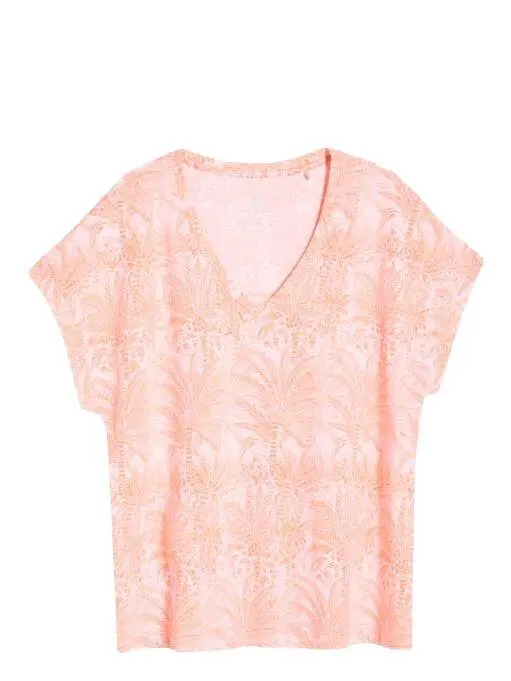 Tommy Bahama Kauai Palm Bay Tree Cotton Blend Jersey V-neck T-shirt - Crystal Rose