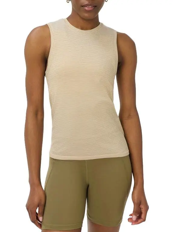 Sweaty Betty Athlete Mid Length Striped Performance Tank - Beige Drop Needle Stripe