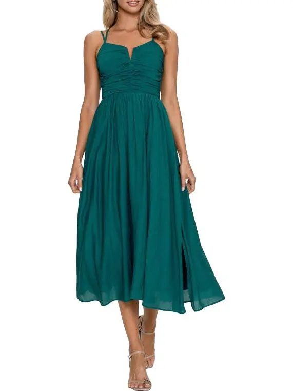 PS BY CUPSHE Smocked Strappy Midi Dress - Dark Green