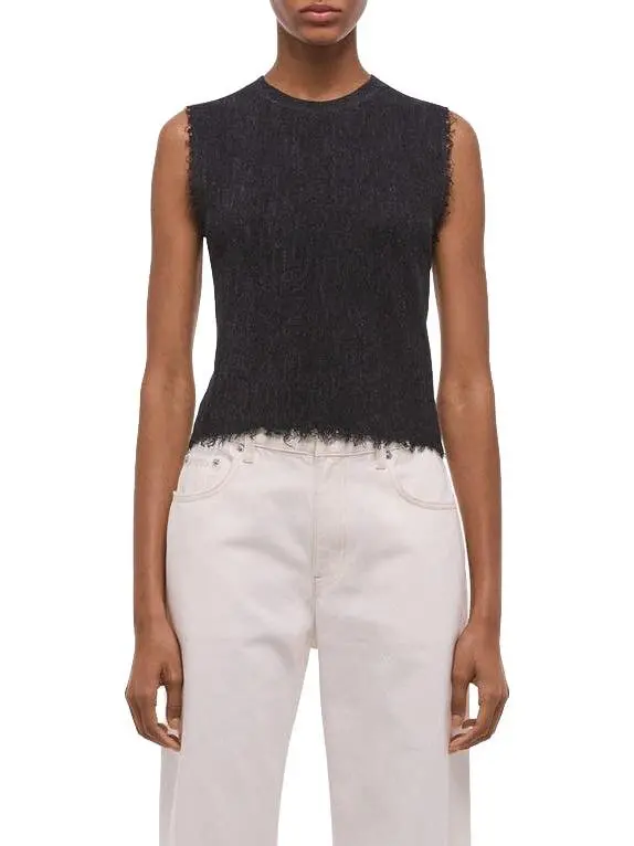 Helmut Lang Raw Edge Linen Blend Sweater Tank - Black
