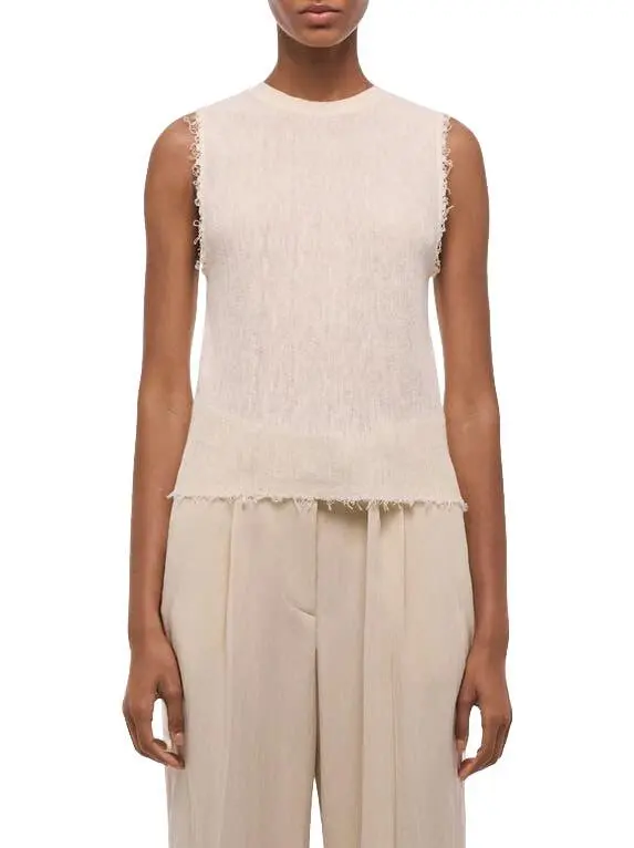 Helmut Lang Raw Edge Linen Blend Sweater Tank - Ivory