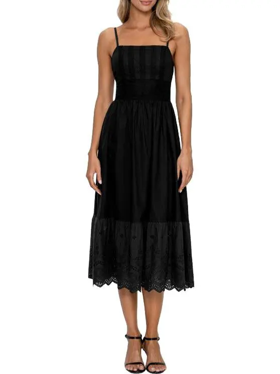 PS BY CUPSHE Lace Fit & Flare Cotton Midi Dress - Black