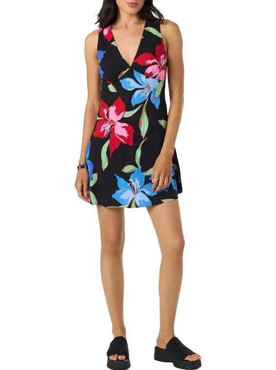 O'Neill Eloise Sleeveless Tropical Print Mini Dress - Black