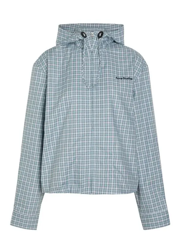 Acne Studios Plaid Drawstring Hooded Cotton Jacket - Blue