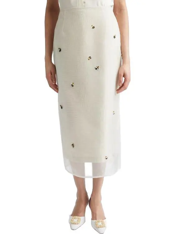 Bernadette Roxane Embroidered Gingham Skirt - Bees Embroidery