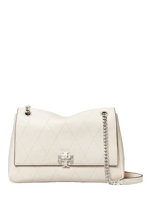 Tory Burch Charlie Quilted Leather Shoulder Bag - Light Cream