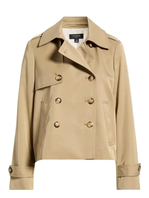 TAHARI ASL Cropped Trench Coat - Khaki