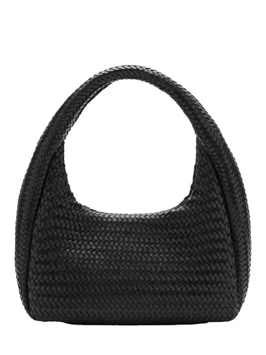 Mango Braided Faux Leather Shoulder Bag - Black