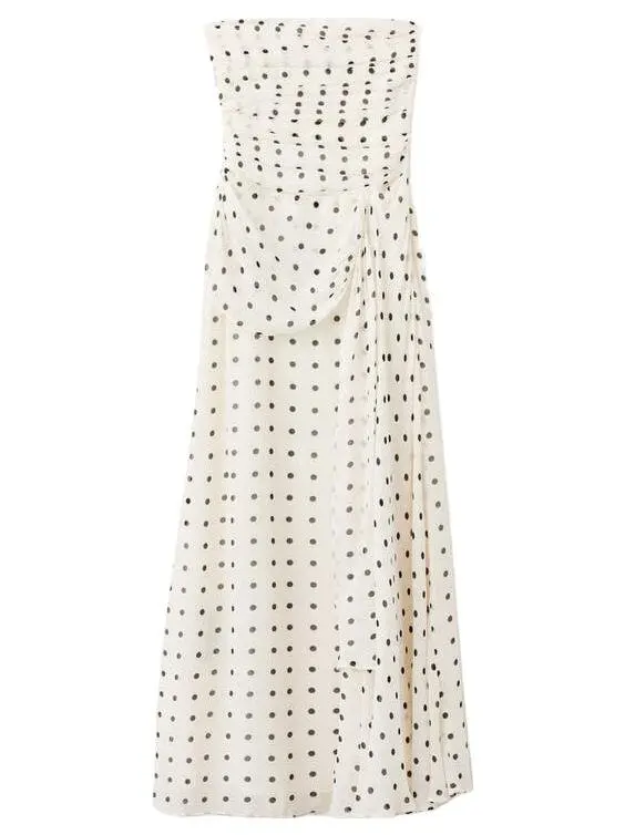 Mango Ruched Strapless Polka Dot Maxi Dress - Off White