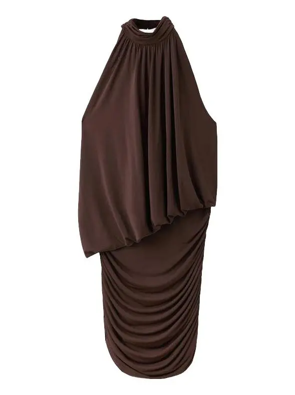 Mango Halter Neck Draped Minidress - Brown