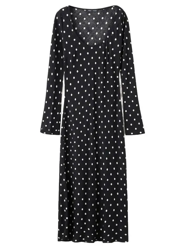 Mango Polka Dot Long Sleeve Maxi Dress - Black