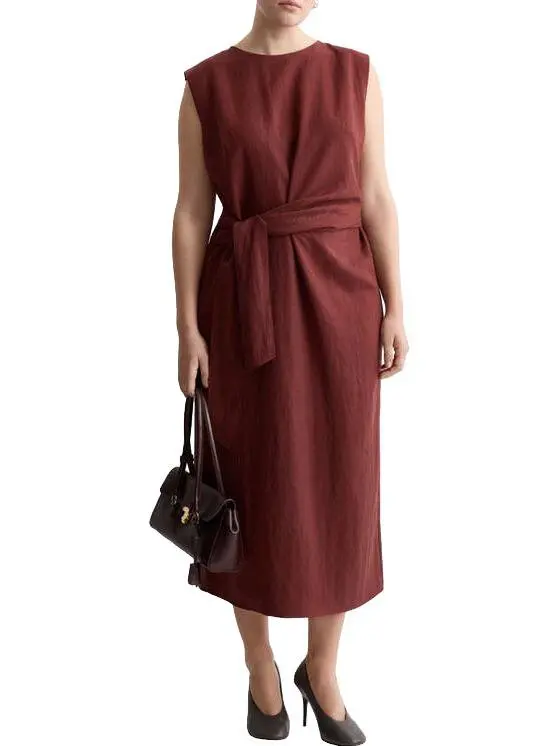 Mango Sleeveless Sash Midi Dress - Wine