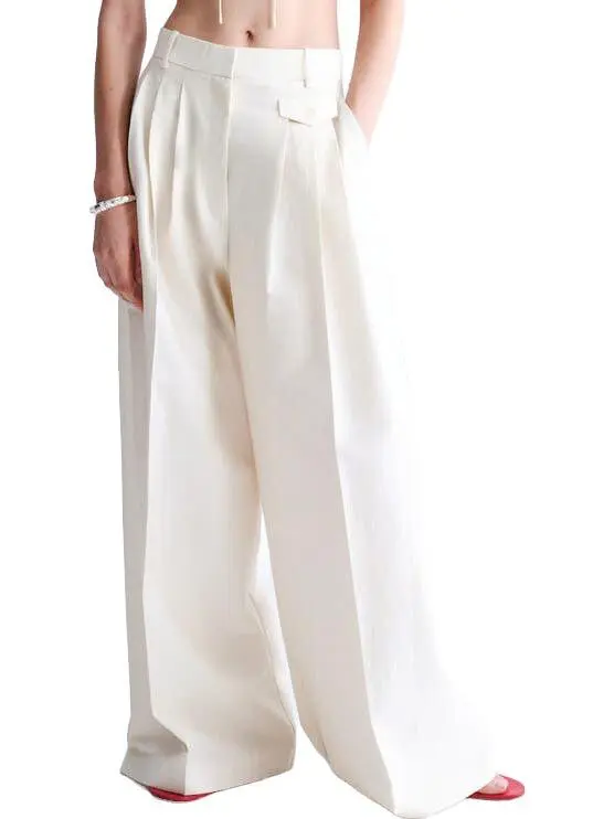 Mango Pleated Wide Leg Trousers - Ecru