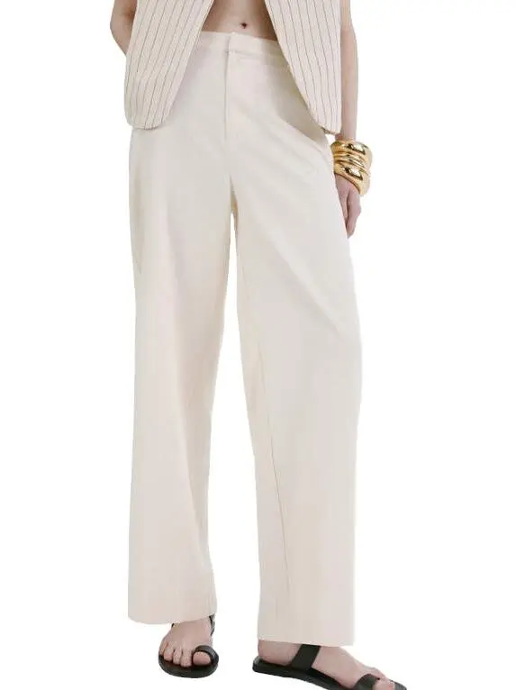 Mango Flat Front Linen Blend Pants - Beige
