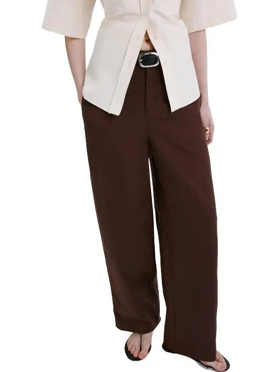 Mango Flat Front Linen Blend Pants - Chocolate