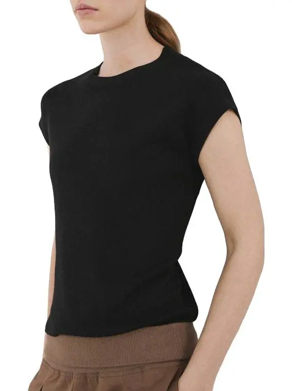 Mango Short Sleeve Crew Neck Fine Knit Sweater - Black