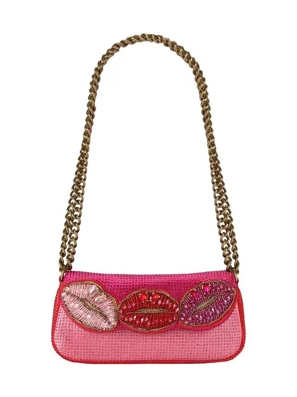 Kurt Geiger Embellished Lip Appliqué Shoulder Bag - Open Pink