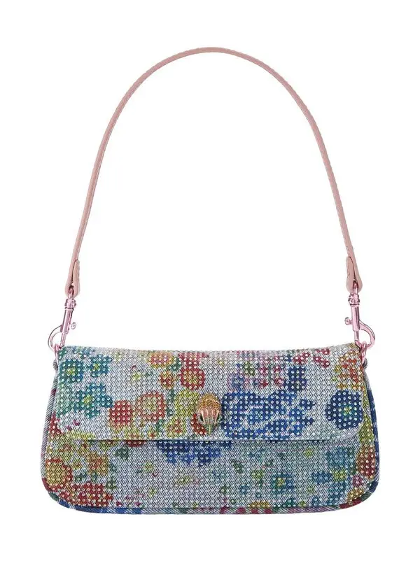 Kurt Geiger Multicolor Crystal Embellished Floral Denim Shoulder Bag - Light/pastel Blue