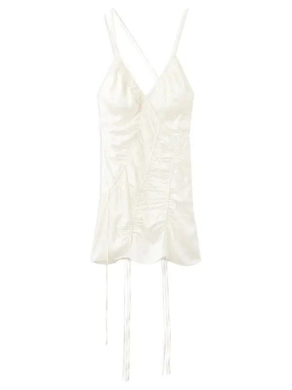 Mango Ruched Satin Mini Dress - Ecru