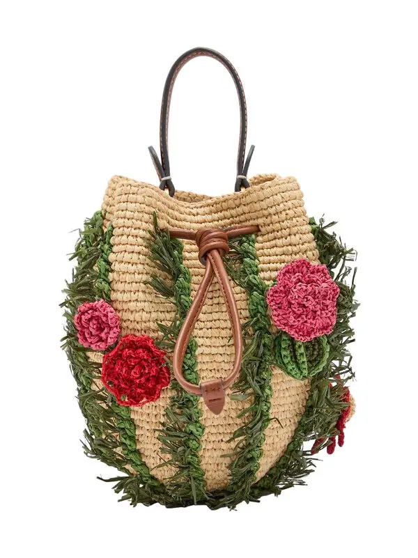 ANYA HINDMARCH Raffia Cross-body Bag With Cactus Embellishment - Natural