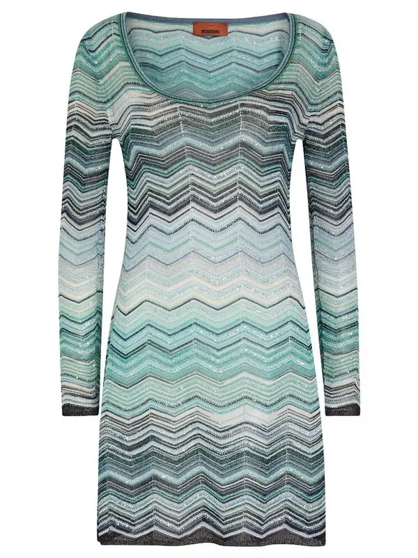 Missoni Zigzag Metallic-knit Mini Dress - Turquoise