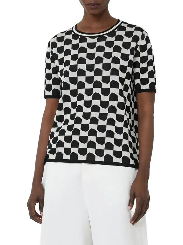 Max Mara Geometric Jacquard Cotton Blend Crewneck Sweater - Black