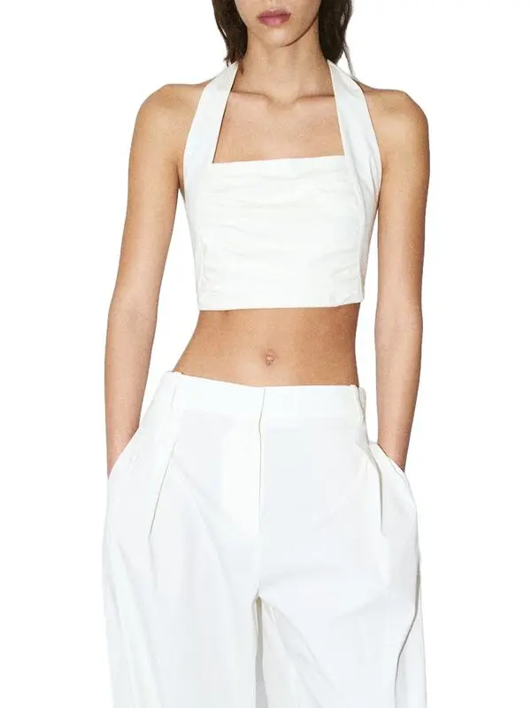 Mango Kasha Sleeveless Halter Neck Cropped Top - White