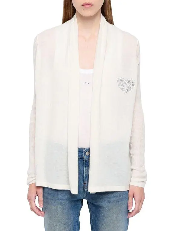 Zadig&Voltaire Robyn Beaded Heart Cashmere Cardigan - Vanille