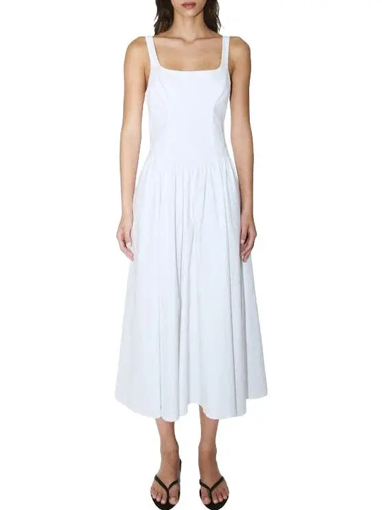 Mango Cotton Blend Square Neck Dress With Cutout Back - White