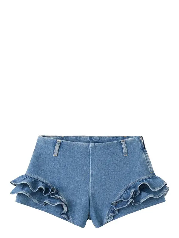 Mango Agata Denim Shorts With Frill Detail - Medium Blue