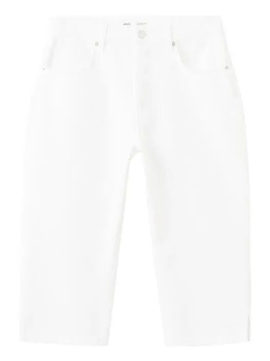 Mango Straight Leg Capri Jeans With Side-slit Hems - White