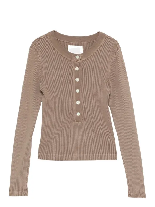 Citizens Of Humanity Varra Henley Ribbed-knit Top - Brown