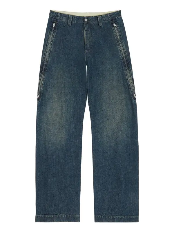 MAISON MARGIELA Zip Detailed Wide-leg Jeans - Green